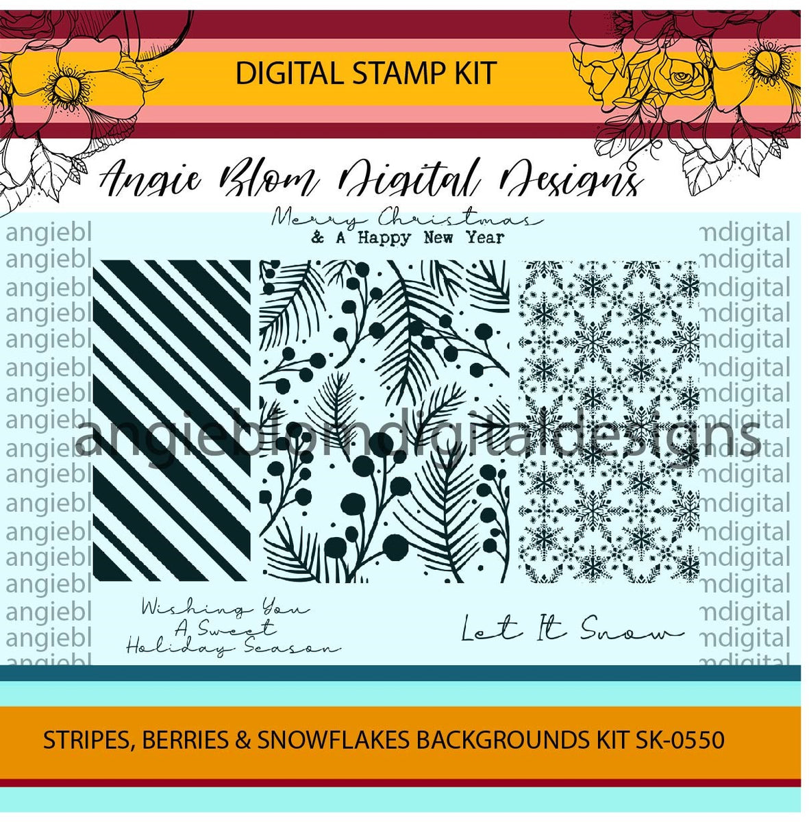 Stripes, Berries and Snowflakes Backgrounds – Angie Blom Digital Designs